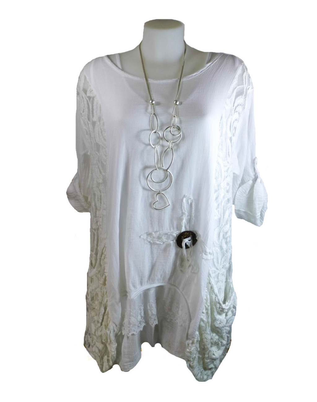 Womens White Italian Style Plus Size Tunic Top