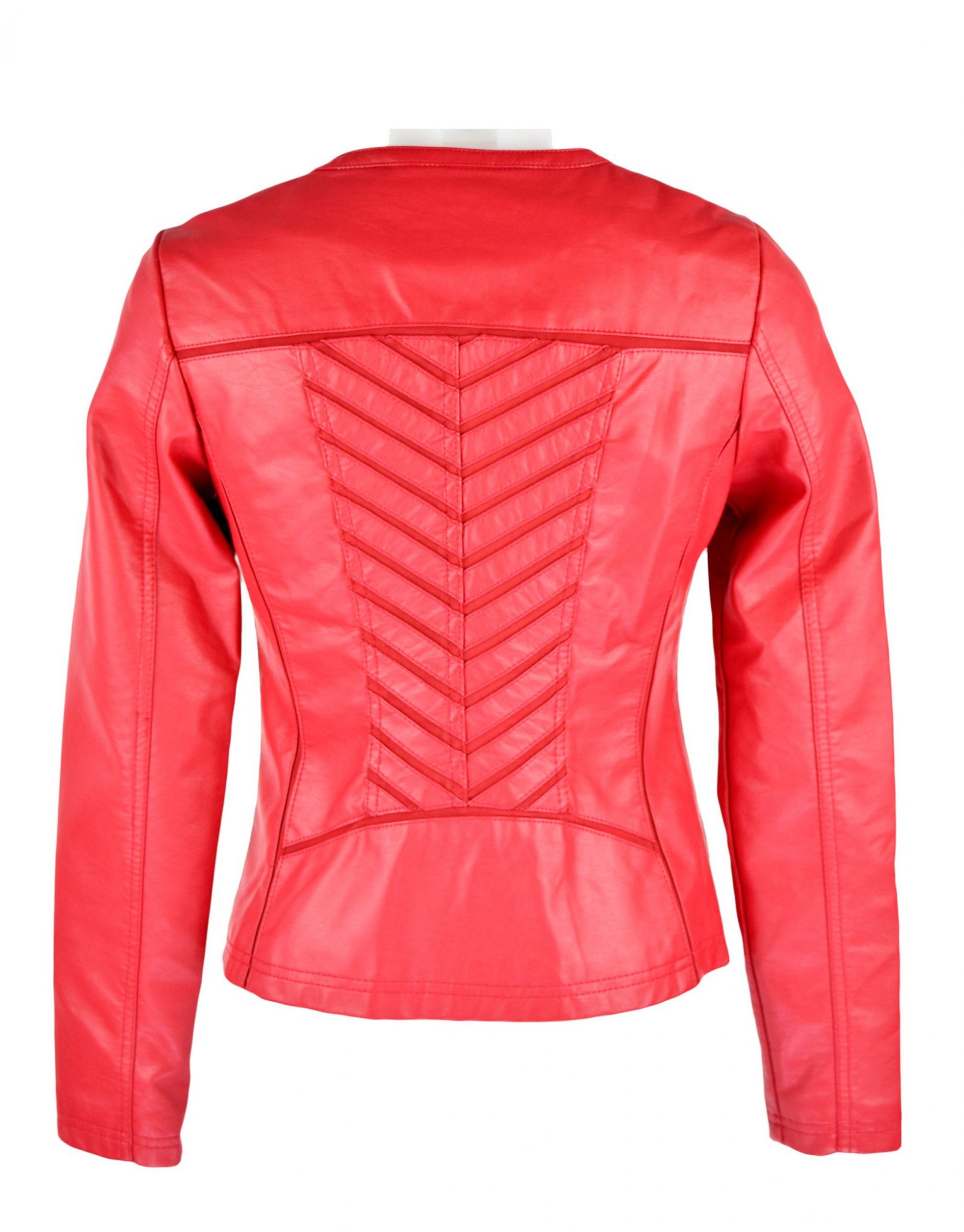 Escandelle Paris Round Neck Faux Leather Red Jacket (Back) - Fashion ...